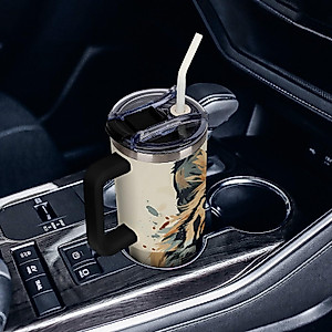 MNVTSKOP 40 Oz Tumbler With Handle And Straw Black Year of The Tiger Tiger Face Printed Stainless Steel Car Cup Coffee Mug Leak Proof Insulated Water Bottle for Travel Camping Gym