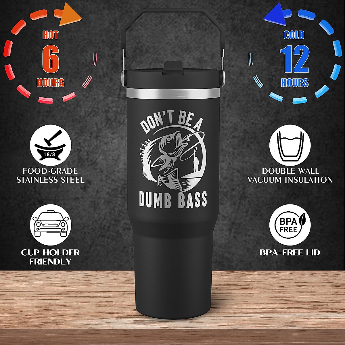 qchdln Fisherman Gifts For Men - Cool American Flag Cup - 30oz Insulated Fishing Tumbler with Handle - Fathers Day,Birthday,Christmas Gifts for Dad,Grandpa,Husband,Uncle