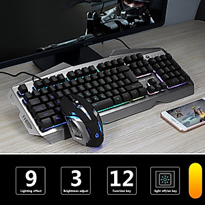 PAWHITS RGB Backlit Gaming Keyboard and Mouse Combo USB Wired Membrane Keyboard Slight Flaw
