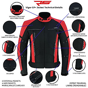 RS Motosports All Season Racing Motorbike Jacket for Men Water Proof & Breathable Motorcycle Jacket with Textile Fabric (US, Alpha, X-Large, Regular, Regular, Black/Black)