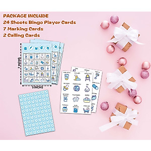Levitatinyear Baby Shower Bingo Game, Gender Reveal Themed Party Games with 24 Players, Blue Baby Shower/Gender Reveal/Pregnancy Announcement Party Supplies Activities