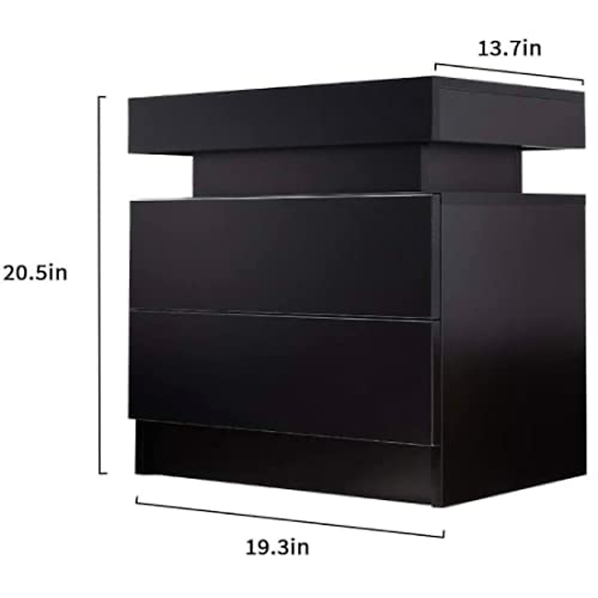 i-aplus Bedside Table with 2 Drawers, LED Nightstand Wooden Cabinet Unit with Lights for Bedroom, Living Room, Black
