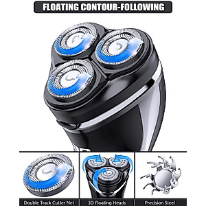 POVOS Electric Razor for Men, Quick Rechargeable Wet and Dry IPX7 Waterproof Electric Shaver,Men’s 3D Rotary Shaving Razor with Pop-up Beard Trimmer,LCD Display, Replacement Blades, and Travel Case