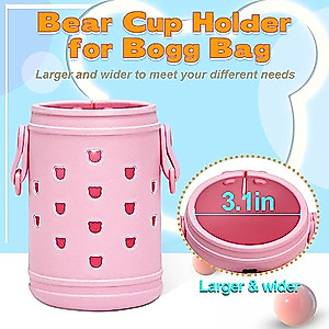 Bear Cup Holder Compatible with Bogg Bags Drink Can Water Bottle Attachment with Cute Charm Accessory-Keep Bottles, Or Personal Items Handy with Your Tote Bag- Extra Large Size Fits Most Cups (Pink)