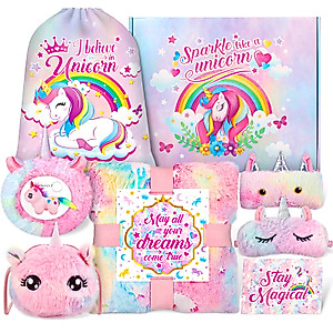 SRIZIAN Unicorn Gift Set for Girls Age 3,4,5,6,7,8,9,10,11,12, Birthday Gifts for Girls, Thanksgiving Day Gifts for Girls,Christmas Gfits for Girls Glow in Dark Blanket