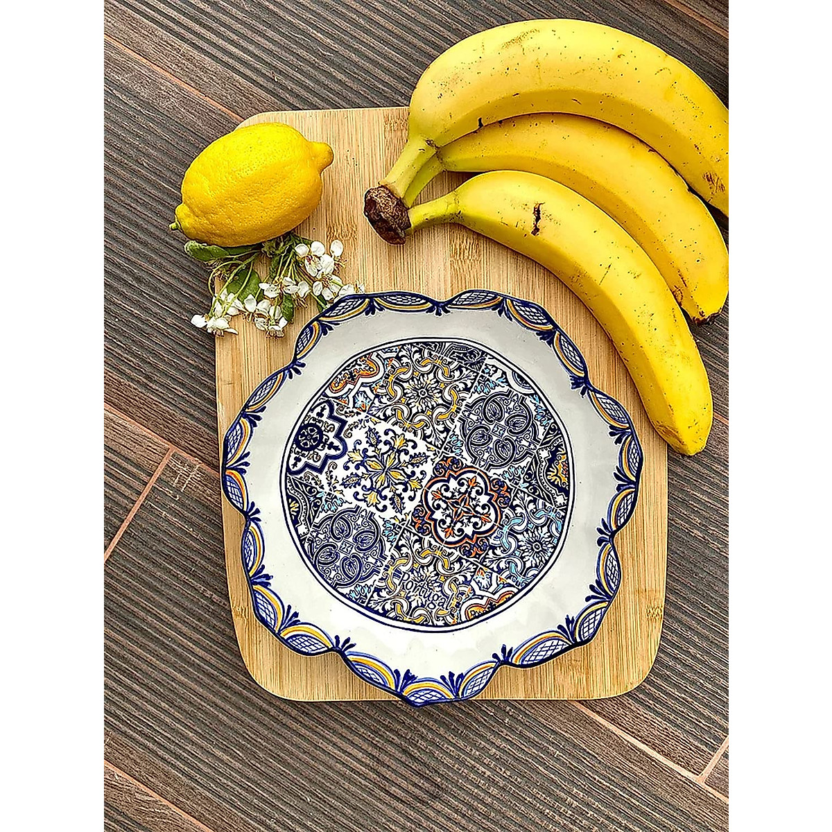 Alcoa Arte Portuguese Pottery Alcobaça Ceramic Decorative Salad Serving Bowl (Yellow), 8.5 in x 8.5 in x 3 in Inch (L x W x H), 175