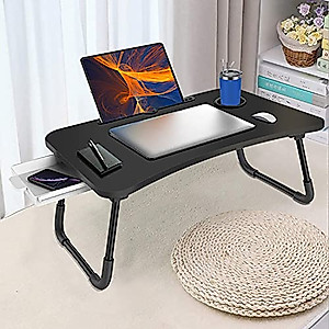 Fayquaze Laptop Bed Table, Portable Foldable Laptop Bed Desk with Storage Drawer and Cup Holder, Lap Desk Laptop Stand Tray Table Floor Table Serving Tray for Eating, Reading and Working