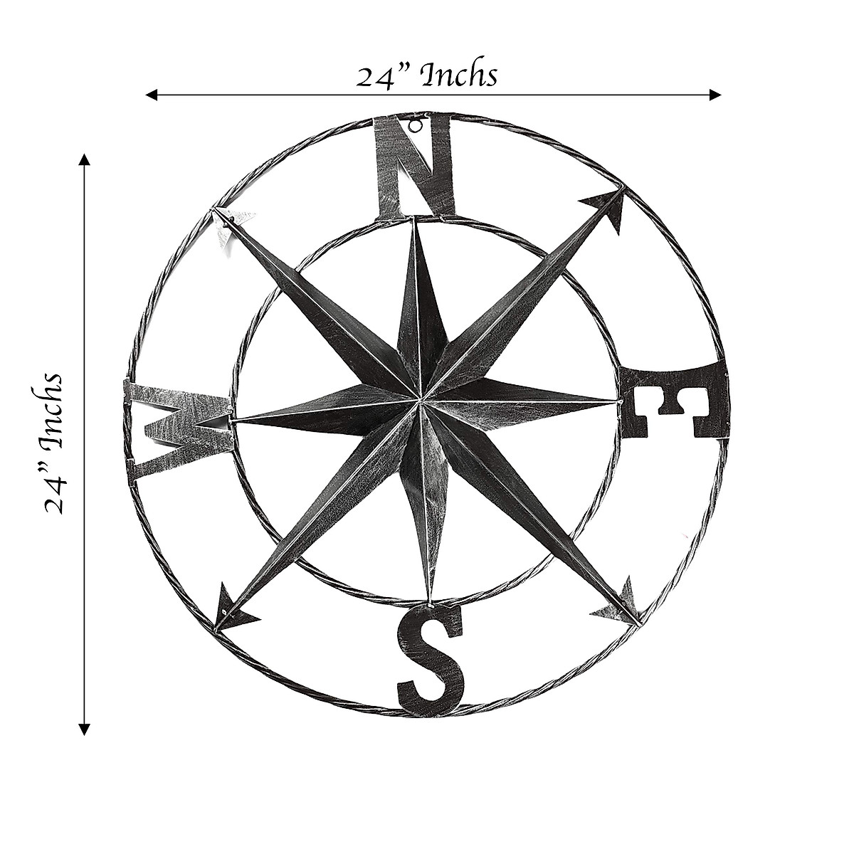 Urbalabs 24 Distressed Metal Wall Art Compass Home Nautical Decor Metal Art Decoration Bedroom Living Room Garden Office Wall Hanging Beach Decor Compass Rose Silver and Black (24)