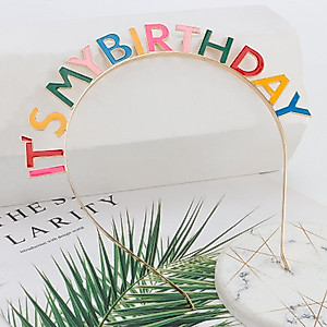 CIEHER Rainbow Birthday Headband, Women's Birthday Tiara, Great Gift for Birthday Girl