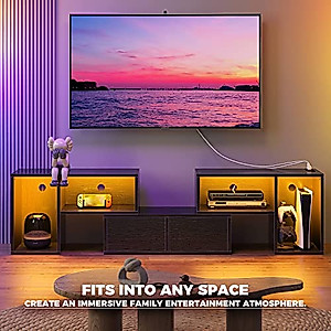 Rolanstar TV Stand, Deformable TV Stand with LED Strip & Power Outlets, Modern Entertainment Center for 45/50/55/60/65/70 inch tvs, 3 Pieces TV Stand with Open Storage and 2 Storage Cabinet, Black