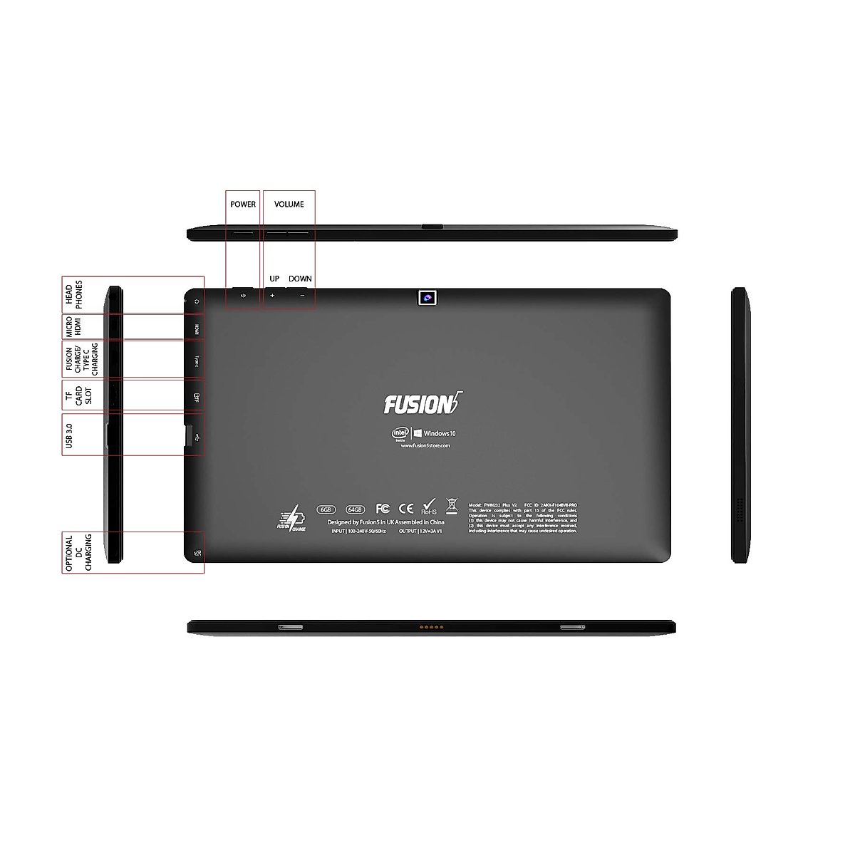 10" Windows 10 FWIN232 PLUS S2 Fusion5 Ultra Slim Windows Tablet PC - (6GB RAM, USB 3.0, Intel, Front Facing Single Camera, Windows 10 Professional Tablet PC)