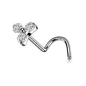 COCHARM 20G Grade 23 (G23) Titanium Screw Nose Studs Ring S-Shaped Diamond Cubic Zirconia Flower Bone Piercing Jewelry
