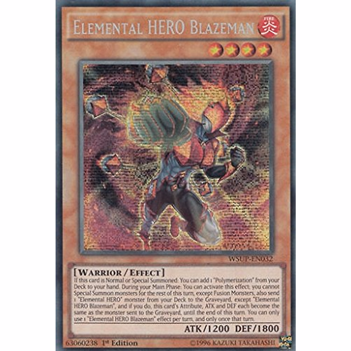 Yugioh WSUP-EN032 Elemental HERO Blazeman 1st Edition Secret Rare .HN#GG_634T6344 G134548TY53418
