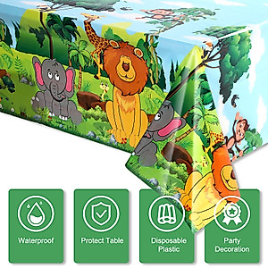 3 Pieces Jungle Animal Party Tablecloth Safari Animals Table Cover Plastic Zoo Jungle Safari Tablecloth for Kids Jungle Safari Theme Birthday Party Baby Shower Decorations and Supplies, 54 X 108 Inch