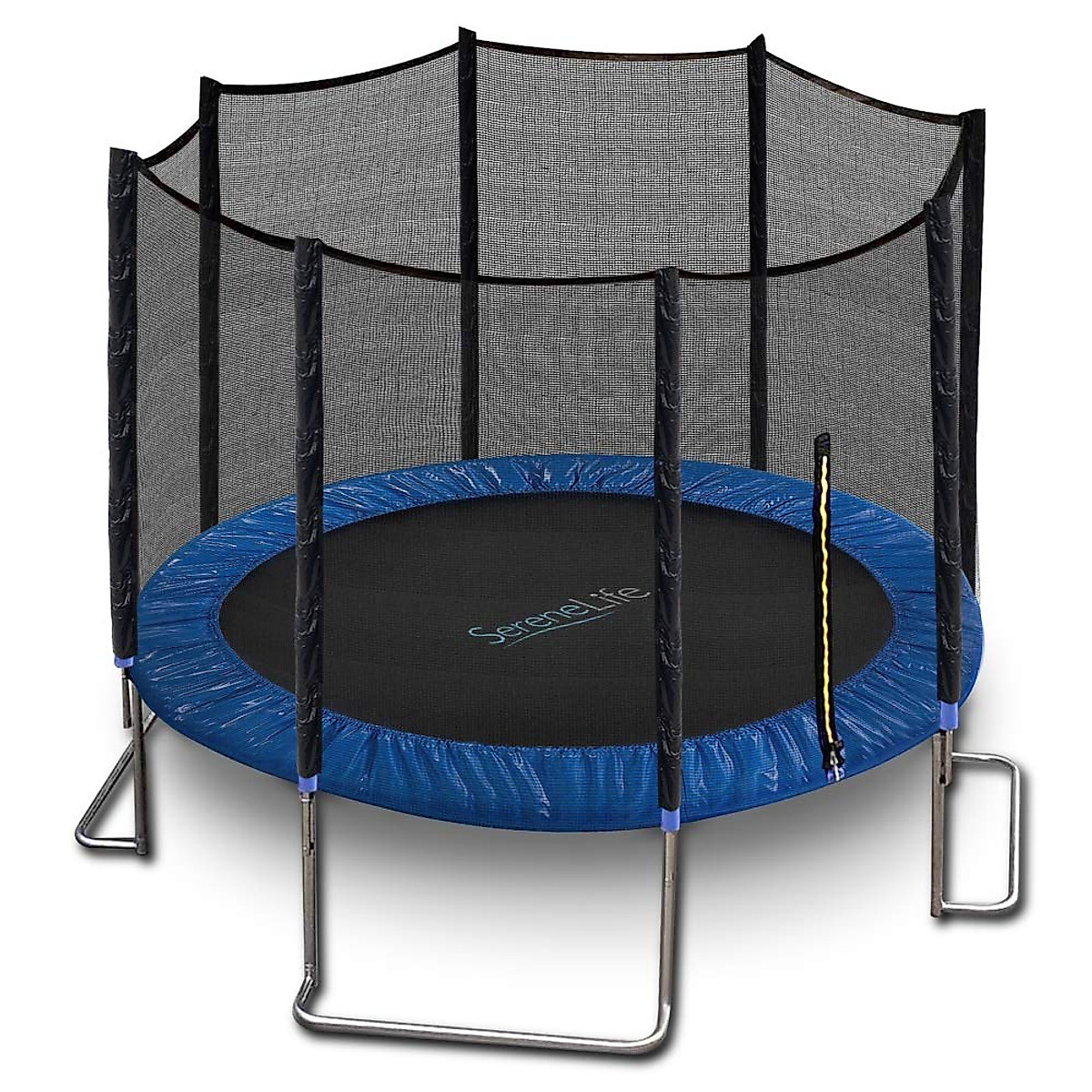 SereneLife ASTM Approved Stable Trampoline Strong with Net Enclosure Outdoor for Teens and Adults – Reinforced, Blue