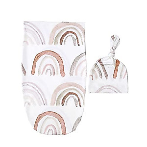 Baby Cocoon Swaddle Blanket Newborn Girl Swaddle and Headband Set Purple Soft Stretchy Flowers Floral Print Wrap Shower Gift (Rainbow)