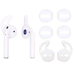 ALXCD Earbud Cover Replacement for Airpod, 2 Pairs [Fit in Case] Ultra Thin Earbud Covers & 2 Pairs [Anti Slip] Silicone Ear Tips, Fit for Airpod Headphone (4T+4S)[White]