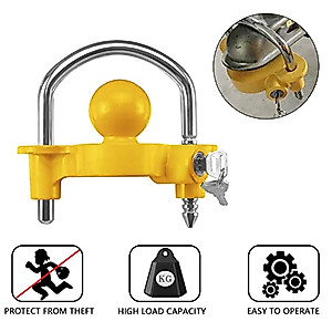 Funmit Trailer Lock Universal Coupler Ball Lock Fits 1-7/8", 2", and 2-5/16" Couplers, Boat Camper Accessories for Travel Trailers Adjustable Heavy-Duty Steel Hitch Lock Yellow