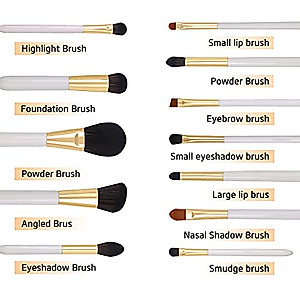 Makeup Brushes 12 Pcs Makeup Kit,Foundation Powder Brush Eyeshadow Brush Concealers Blush Face Make up Brushes Set with Portable Travel PU Leather Storage Bag(White,12Pcs)