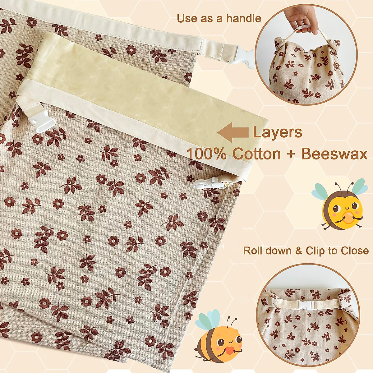 2 Pack Reusable Beeswax Bread Bags,Bread Bags for Homemade Bread,Cotton Beeswax Bread Bag to Keep Fresh,Sourdough Bread Bags