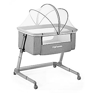 PAPAMIA Baby Bassinet, Bedside Bassinet Cosleeper with Skin-Friendly Mattress,6 Height Adjustable Bedside Crib Sleeper with Mosquito Net for Infant Newborn | Safety Certified