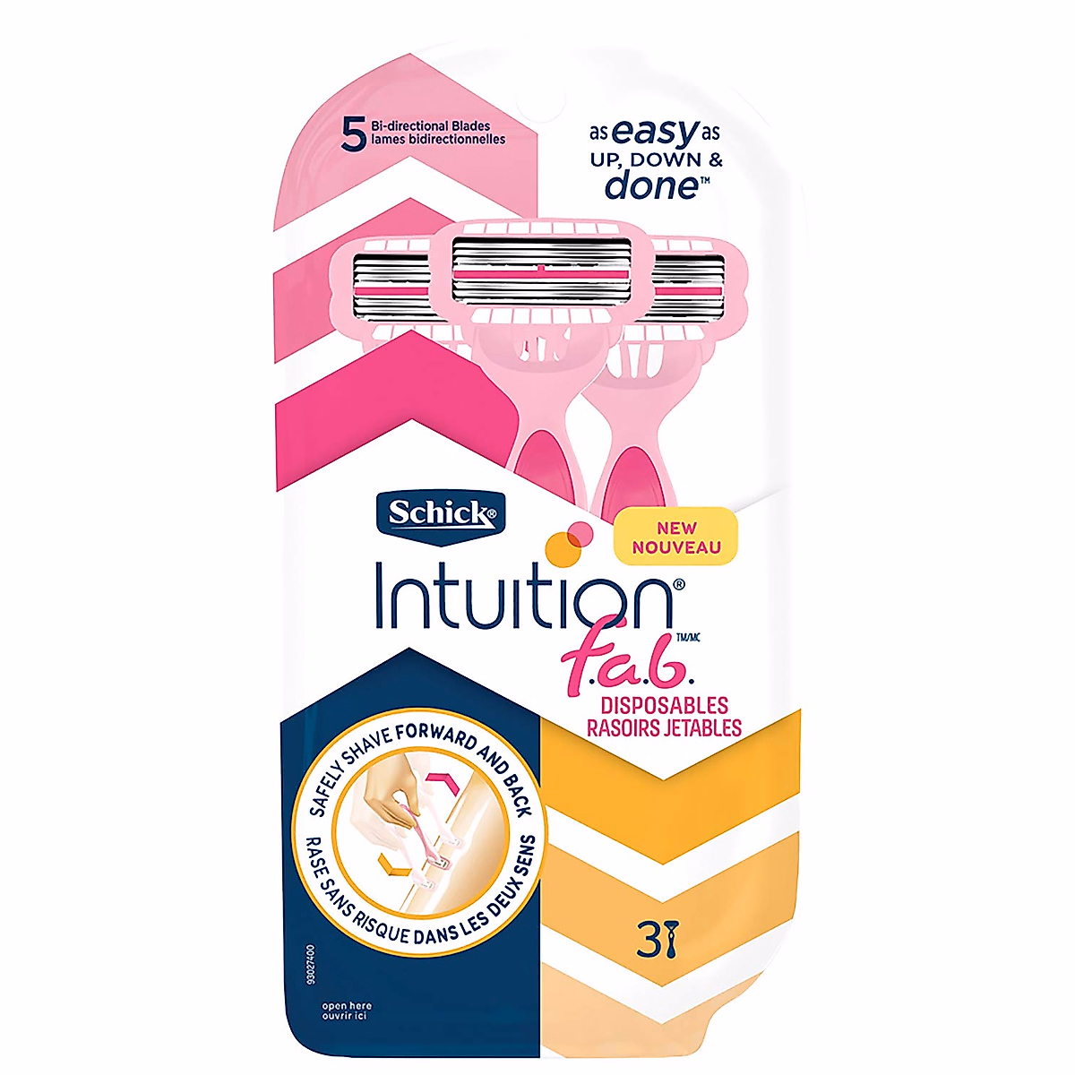 Schick Intuition f.a.b Womens Bi-Directional Disposables Razor,3 Count (Pack of 1)