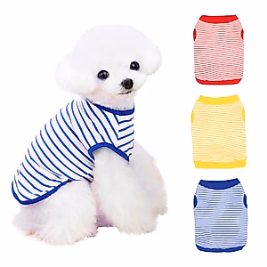 3 Pack Small Dog Puppy T Shirt Summer Striped Dog Clothes Breathable 100% Cotton Cat Shirts for Cats Dogs Girl Boy Tshirt