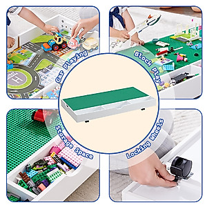 2 in 1 Construction Play Table Compatible with Lego, Game Table with Block Board and Train Car, Rolling Game Table with Locking Wheels and Storage Space, Suitable for Storing Under Bed or Sofa (White)