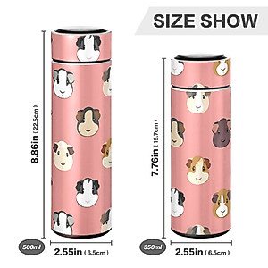 Glaphy Cartoon Guinea Pig Pink Water Bottle, BPA-Free, Stainless Steel, 17 oz Insulated Water Bottles Kids, for School, Office, Gym, Sports, Travel, 500ml