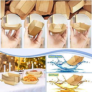 MotBach 150 Pack 1/4Lb Paper Food Boat Trays Disposable Small Paper Boats Plates Containers, 0.25Lb Mini Kraft Food Serving Boat Tray Baskets for Snack Fries Dessert Popcorn BBQ Sauce Tacos Nacho
