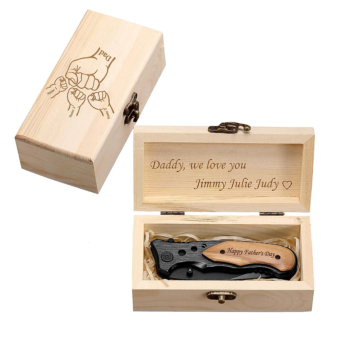 JulStar Personalized Engraved Pocket Knife with Wooden Box, Dad Gift, Grandpa Gifts, Dad Birthday Gift, Father Day Gift