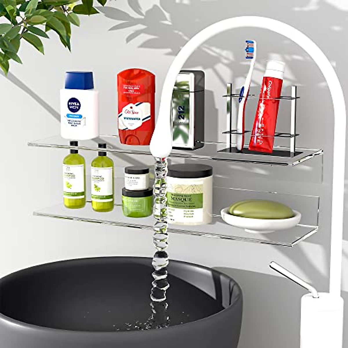 Clear Acrylic Wall Shelves,Small Floating Adhesive Shelf That Can Be Installed in Bathroom, Living Room, Kitchen, Shower Room,Used to Display,Organize and Store Perfume, Cosmetics