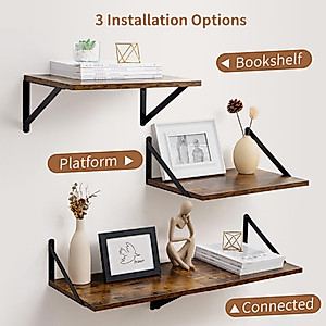 Deep Floating Shelves, 16W x 12D Rustic Wood Floating Shelves Set of 2, 12 Inch Deep Large Floating Shelves for Wall Decor, Hanging Shelves for Farmhouse Kitchen Bathroom Bedroom - Rustic Brown