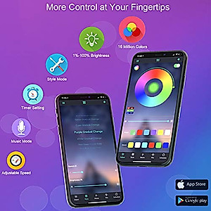 TISRO Led Strip Lights 50ft, Led Lights for Bedroom with Remote and Bluetooth App Control, Music Sync RGB Color Changing Led Light Strips for Room, Bedroom, Kitchen