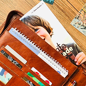 3 Ring Check Binder, Genuine Leather Check Book Portfolio for 3 Holes Checks or 9 Holes Checks, Fits 3-on-a-Page Business Checks, Check Book Binder 3 Ring for 11 1/4"x9", Oil Waxed Leather Brown