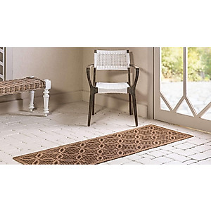 Unique Loom Outdoor Trellis Collection Area Rug - Spiral (2' 2" x 6' 1" Runner, Light Brown/ Brown)