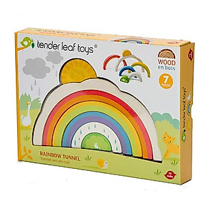 Tender Leaf Toys - Rainbow Tunnel - 7 Pcs Beautiful Wooden Rainbow Stacker - Colorful Rainbow Stacking Toy - Size and Color Recognition - Cognitive Game, Educational Toy
