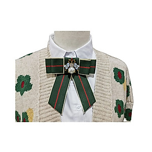 Vpang Crystal Bee Bow Brooch Pre-Tied Neck Tie Brooch Pin Striped Bow Tie for Women Wedding Party Bow Tie (Green)