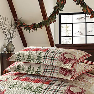 MarCielo 3 Piece Christmas Quilt Set, Rustic Lodge Deer Quilt Bedspread Throw Blanket Lightweight Bedspread Coverlet Comforter Set BY010 (King)