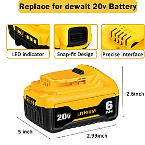 LONG FIT 2 Packs Replace for DeWalt 20v Battery 6.0Ah, Compatible with DeWalt 20V Cordless Power Tools