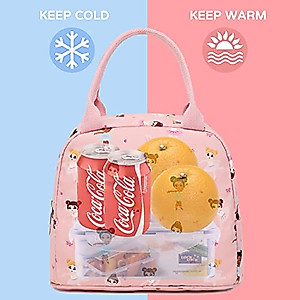 Lunch Bag Kids Girls Women Pink Lunchbag Cute Insulated Teens Cooler Tote Bag Reusable Adult Thermal Lunch Box for School Work Travel Picnic Hiking Beach (Pink Ballerine)