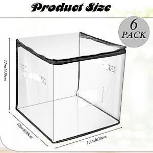 Abbylike 6 Pcs 12'' Zippered Clear Plastic Storage Bags with Label Pocket and Handles Plastic Storage Bins Clear Moving Bags Waterproof Organizers Tote Bags for Closet Sheet Clothes Packing(Gray)