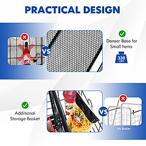 COSTWAY Folding Shopping Cart, Extra Jumbo Double Basket Grocery Cart with 360° Swivel Rolling Bearing Wheels, Dense Metal Mesh Base, Large Capacity Utility Cart for Market, Grocery, Laundry (Black)