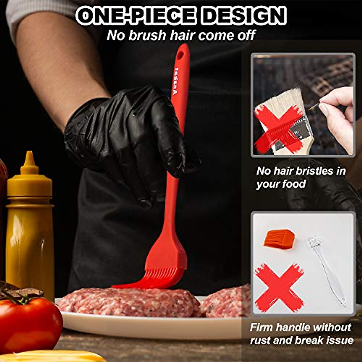 Anaeat High Heat Resistant Silicone Basting Pastry Brush Set of 2- Hygienic One Piece Design Spread Oil Butter for BBQ Grill Barbecue Baking Kitchen Cooking - BPA Free & Dishwasher Safe (10"+8")
