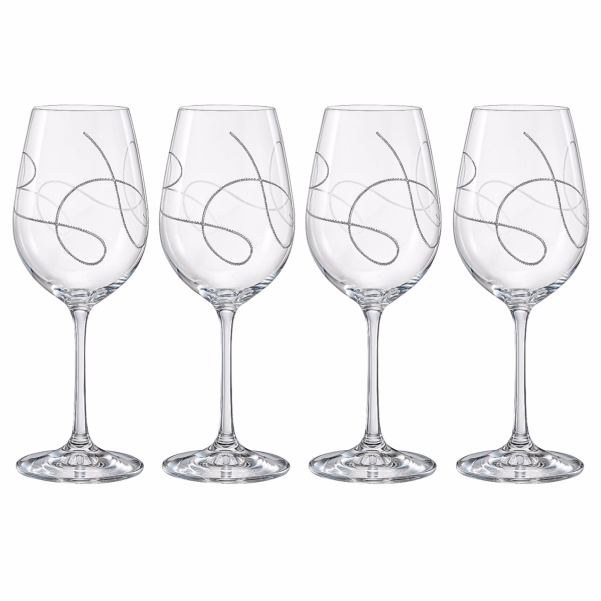 Barski Wine Glass, Goblet, Crystal Glass, Set of 4 Glasses, with String Design, Made in Europe, 14 oz.