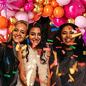 137Pcs Pink and Orange Balloons Garland Arch Kit with Stars - 5 10 12 18 inch Hot Pink Light Pink Orange Gold Latex Balloons for Birthday Baby Shower Graduation Tropical Party Decorations