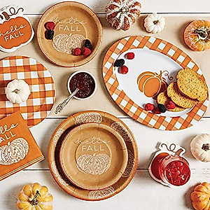 C.R. Gibson QSTM-24069 Orange Plaid Pumpkin Reusable Melamine Plate Thanksgiving Platter, 14" x 10"