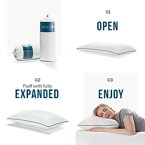 LUCID Premium Shredded Memory Foam Pillow-Hypoallergenic-Moldable Loft, King, King (Pack of 2),White