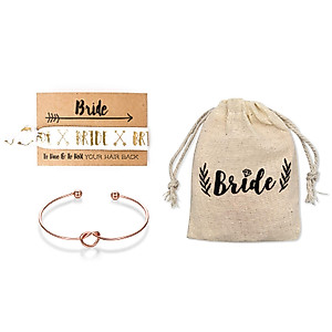 Bridemaid Love Knot Bracelets set - Mookoo 9 Set Bride Tribe Hair Tie and Bracelets Bridal Shower Cuff for Girls Women (bride tribe with 9 bags)