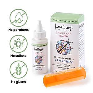 Ladibugs Cradle Cap Remedy Kit, 3oz | Includes Cradle Cap Serum & Fine-Toothed Comb | Effectively Removes Scales & Flakes | Soothes & Softens Scalp